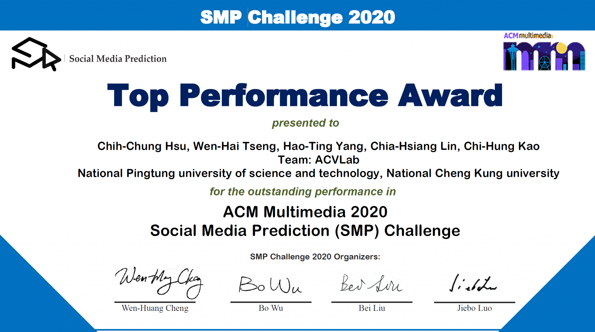 [Award] We won the Top-Performance Award of SMP Challenge in ACM ...